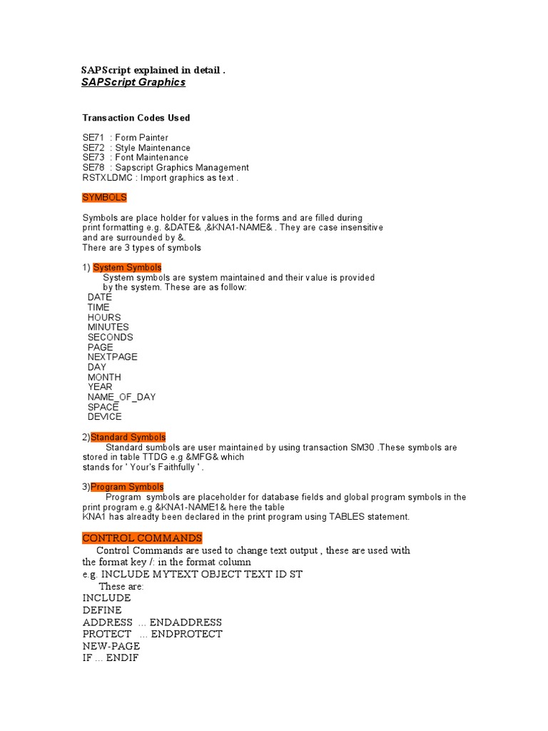 Sapscript Graphics: Sapscript Explained in Detail | PDF | Parameter (Computer Programming ...