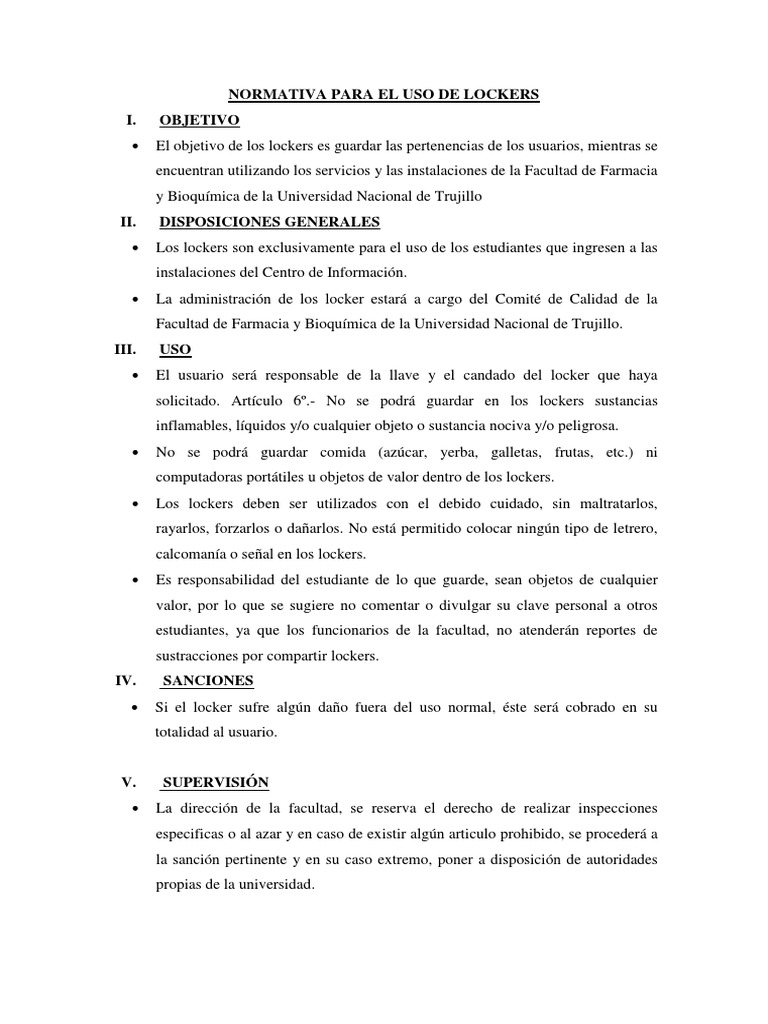 Normativa para El Uso de Lockers | PDF