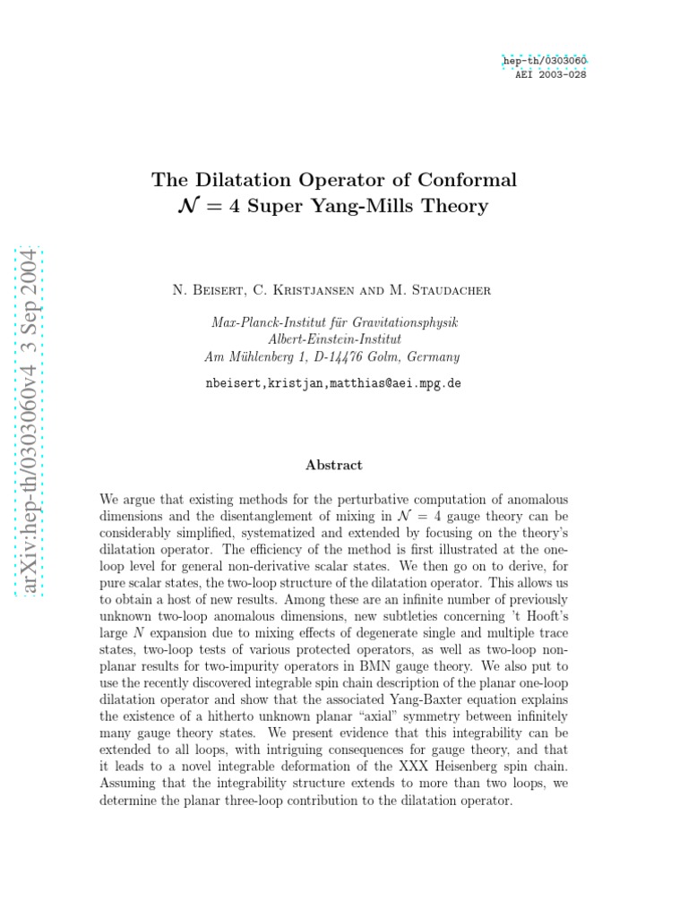 The Dilatation Operator of Conformal N 4 Super Yang-Mills Theory ...