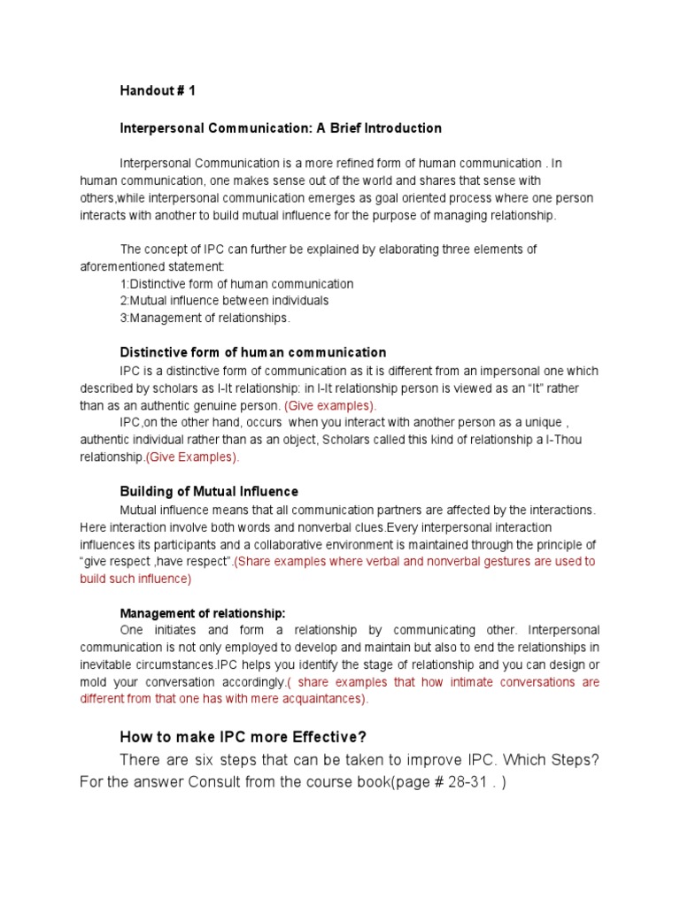 Handout Interpersonal: # 1 Communication: A Brief Introduction | PDF ...