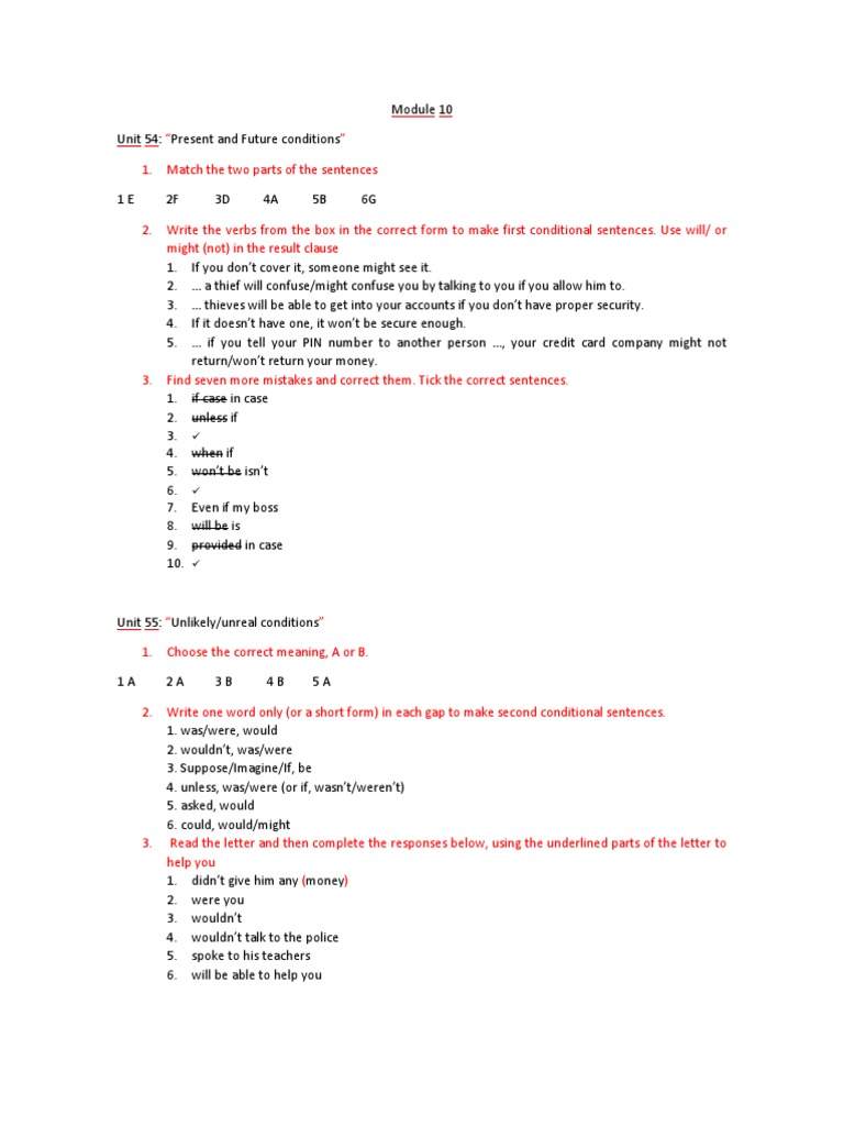 Module 10 Conditionals (Answers) | PDF | Sentence (Linguistics)