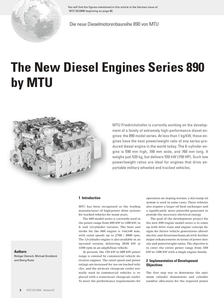 2006 - The New Diesel Engines Series 890 by MTU | PDF | Engines | Piston