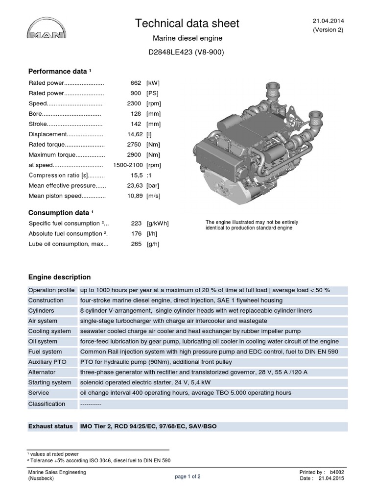 data-sheet-D2848LE423-662@2300V8-900-2015-04-21 | Diesel Engine | Engines