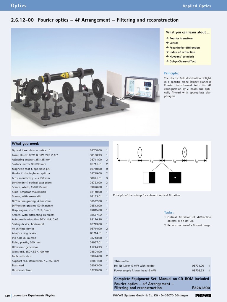 Fourier Optics - 4f Arrangement - Filtering and Reconstruction | PDF | Diffraction | Optics