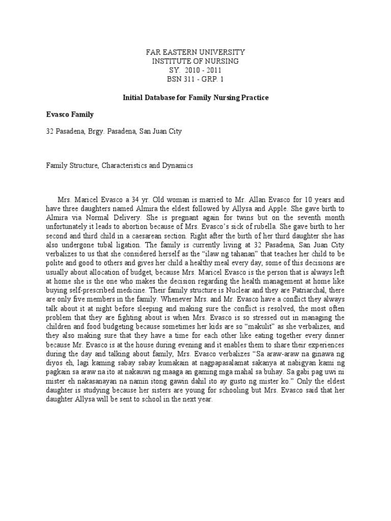 Initial Database For Family Nursing Practice | PDF | Health Sciences