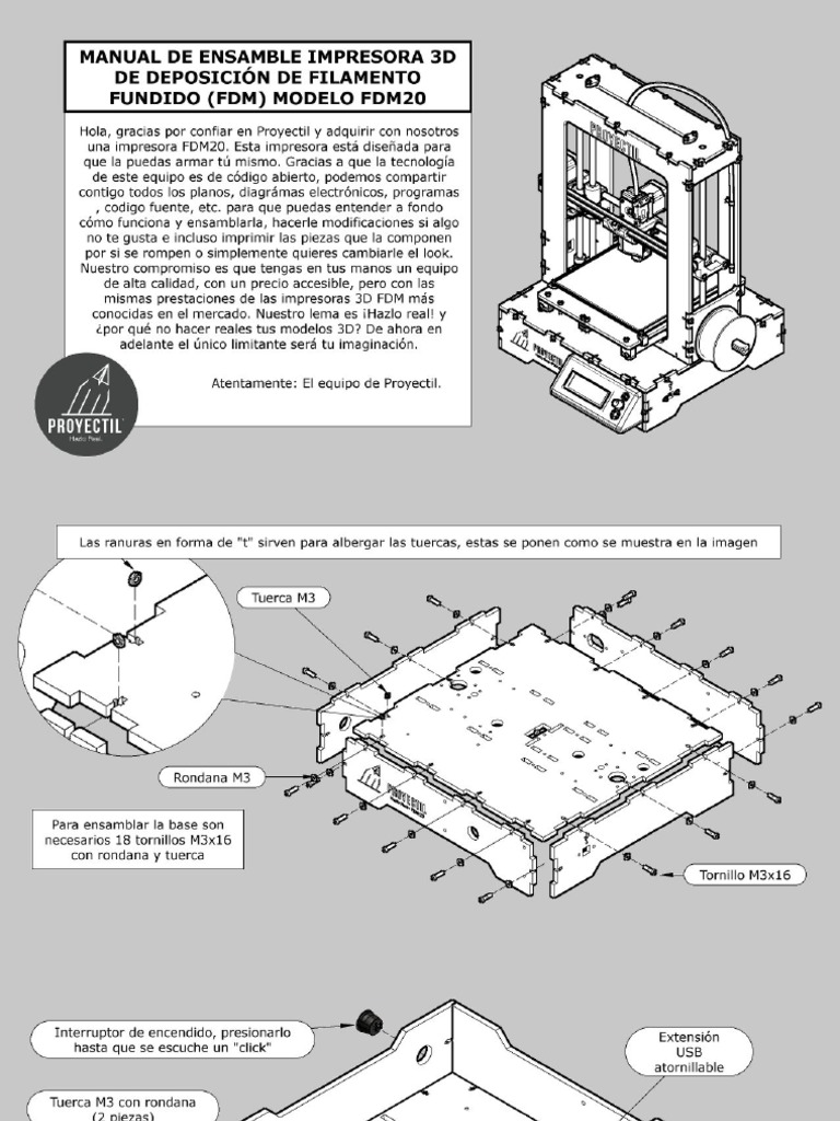 Manual de Ensamble impresora 3D FDM20 Proyectil
