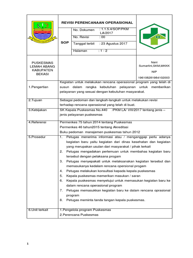 Sop Revisi Rencana Operasional