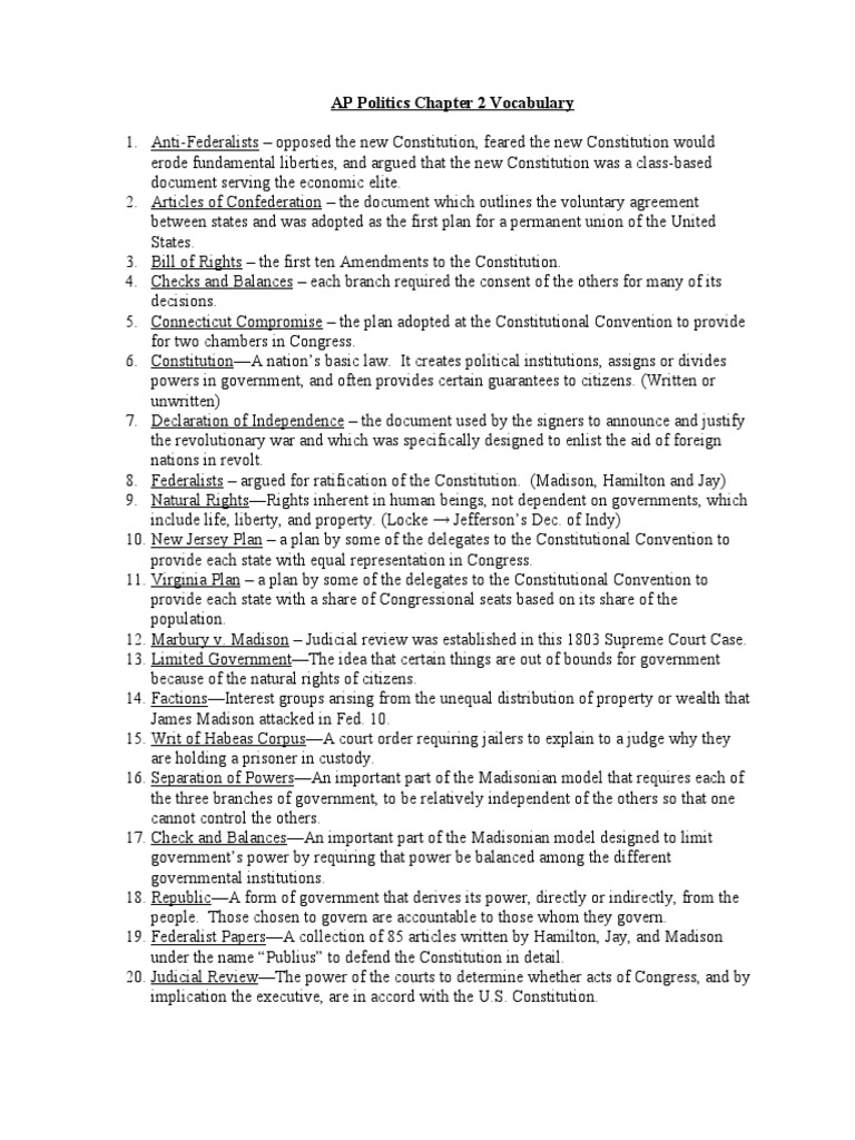 AP Politics Chapter 2 Vocabulary | PDF | United States Bill Of Rights ...