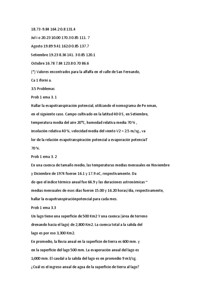 Ejercicios Hidro | PDF | Precipitación | lago