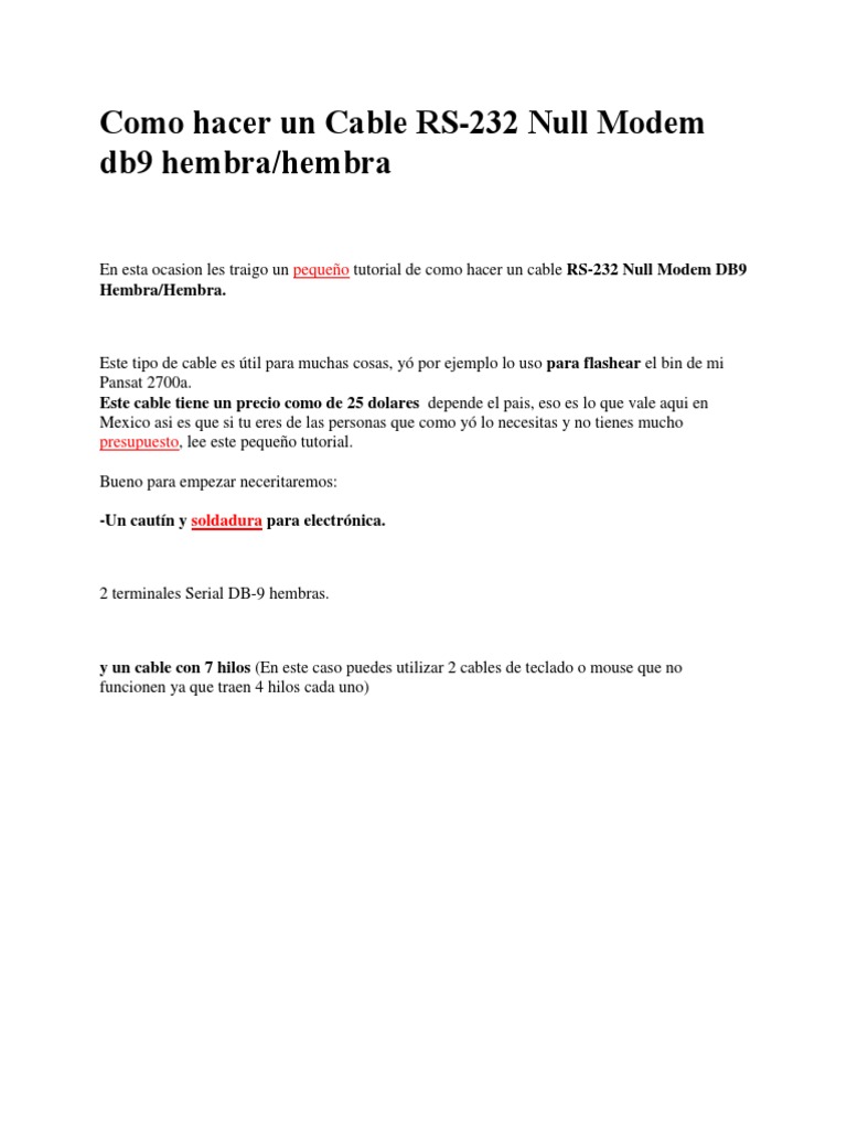 Como Hacer Un Cable Null Modem | PDF | Soldadura | Construcción