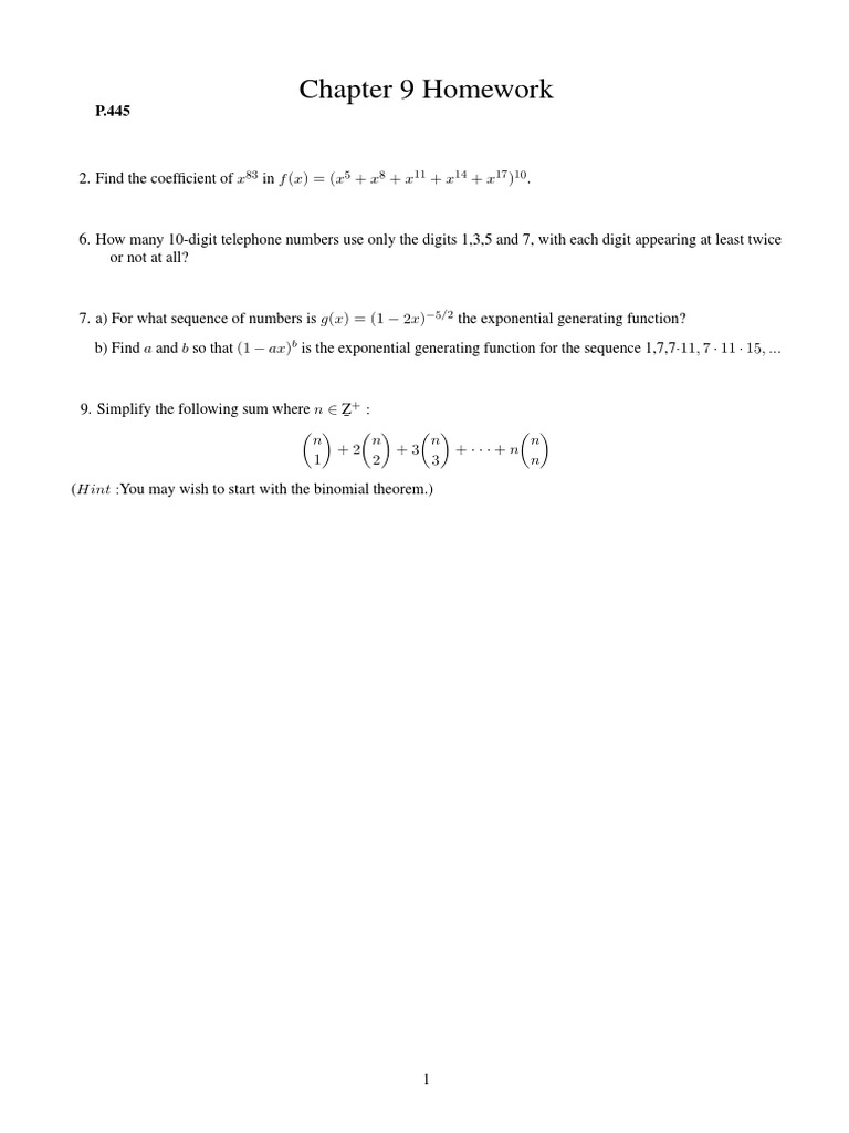 Chapter 9 Homework: + X + X + X + X) | PDF