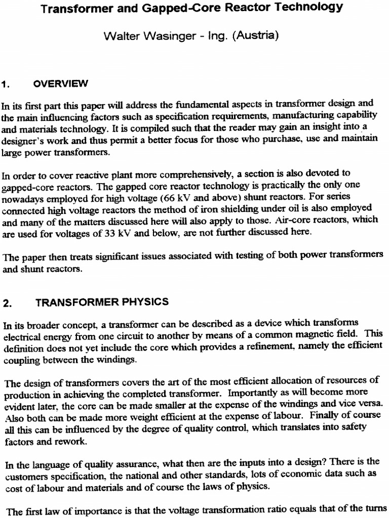 Transformer and Gapped Core Reactor Technology PDF | PDF