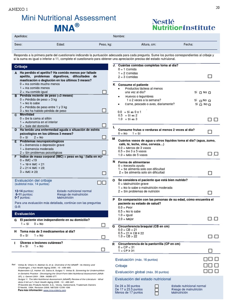 Mini Nutritional Assessment_MNA | Índice de masa corporal | Comida y bebida