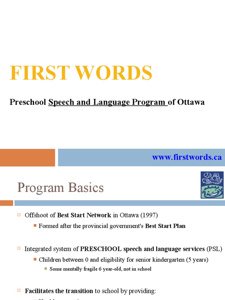 First Words: Preschool Speech and Language Program of Ottawa | PDF ...