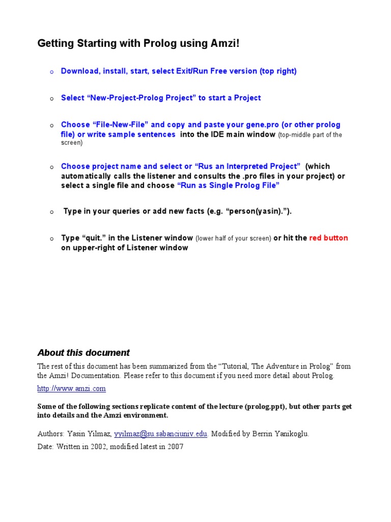 Getting Starting With Prolog Using Amzi!: Select "New-Project-Prolog Project" To Start A Project ...