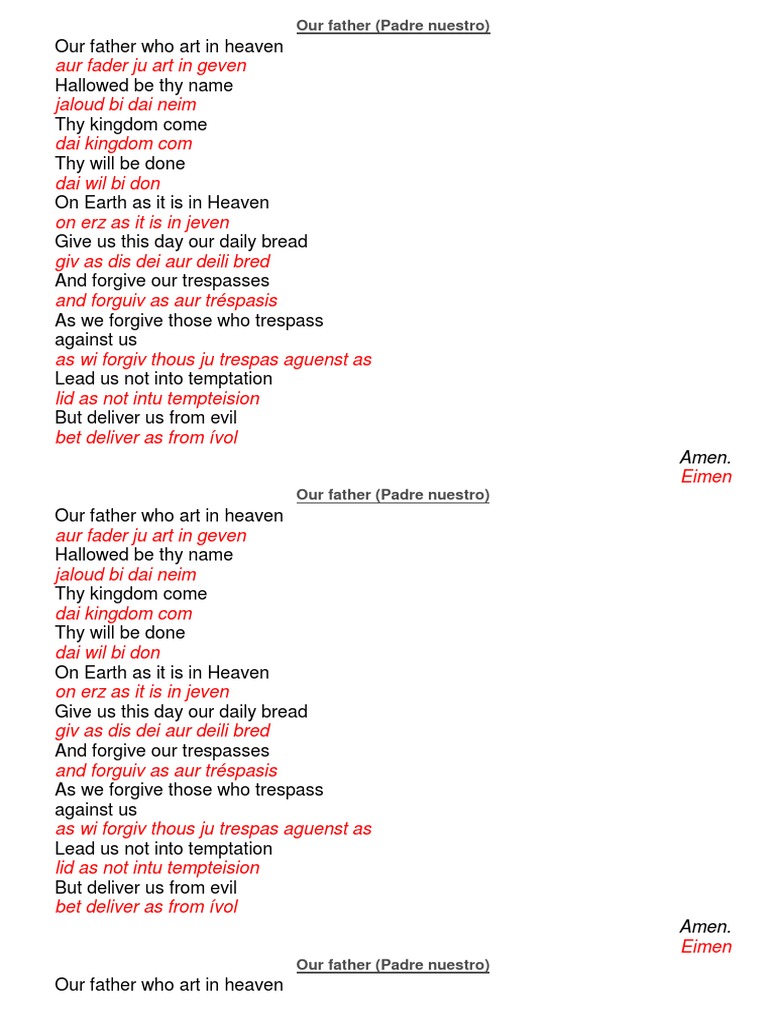 Padre Nuestro en Ingles | Lord's Prayer | Christian Ethics