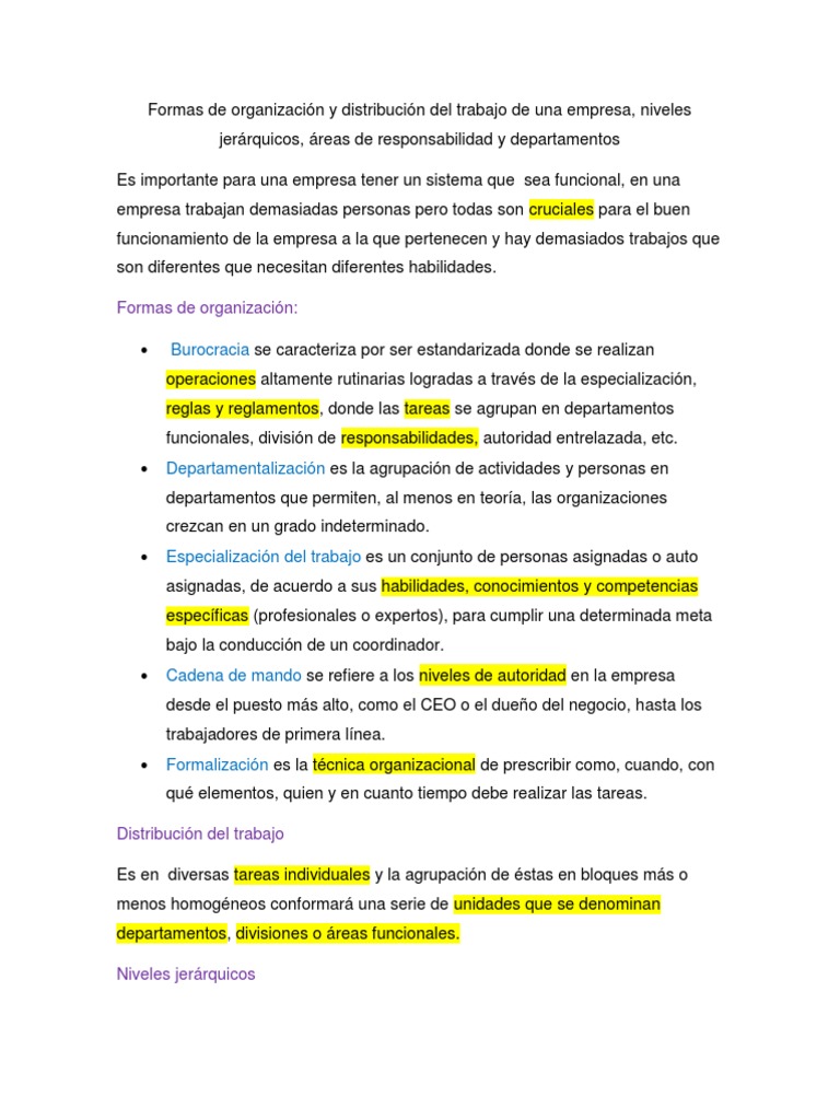Formas de Organización y Distribución Del Trabajo de Una Empresa | PDF ...