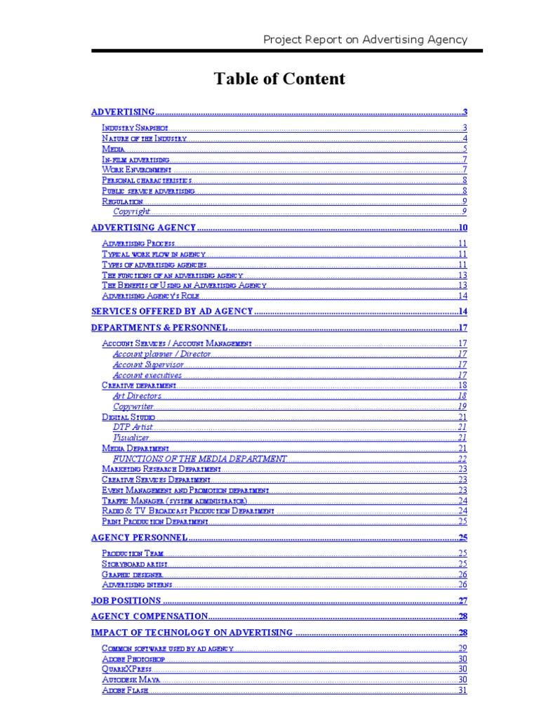 Table of Content: Project Report On Advertising Agency | PDF ...