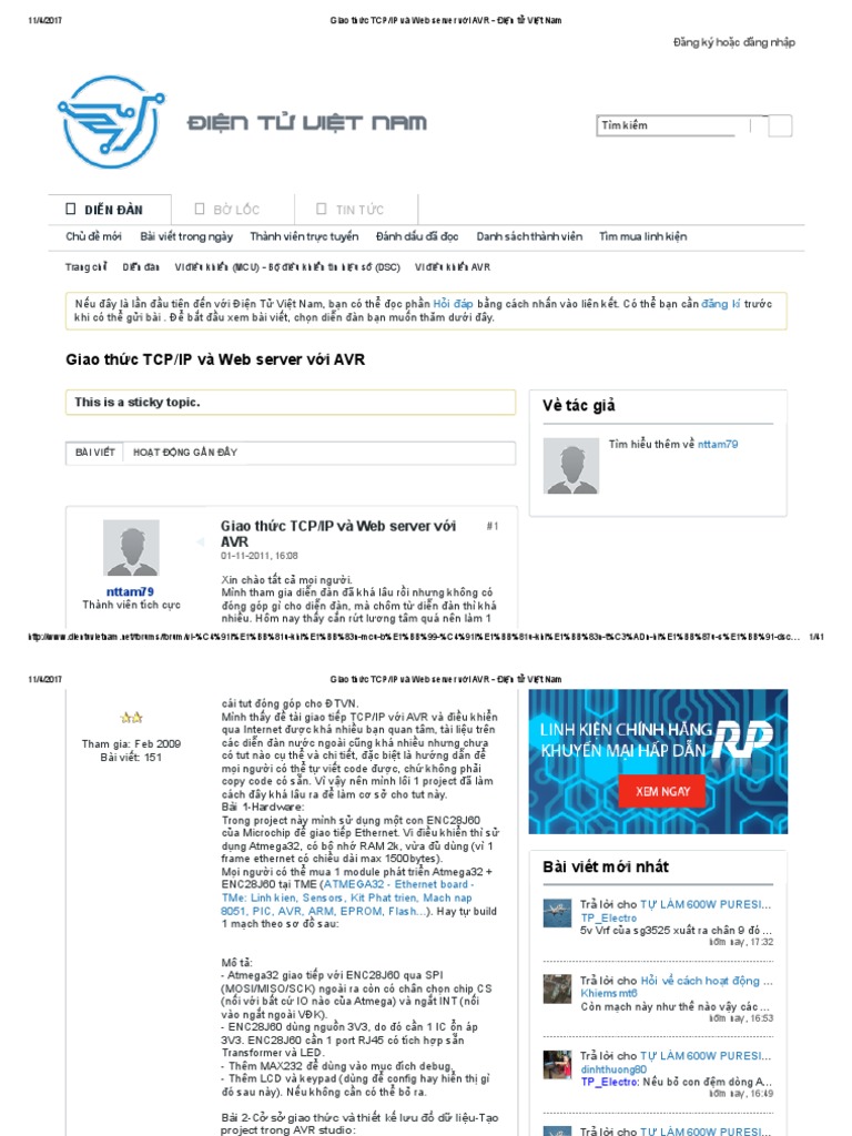 Giao Thức Tcp Ip Và Web Server Với Avr Điện Tử Việt Nam Pdf