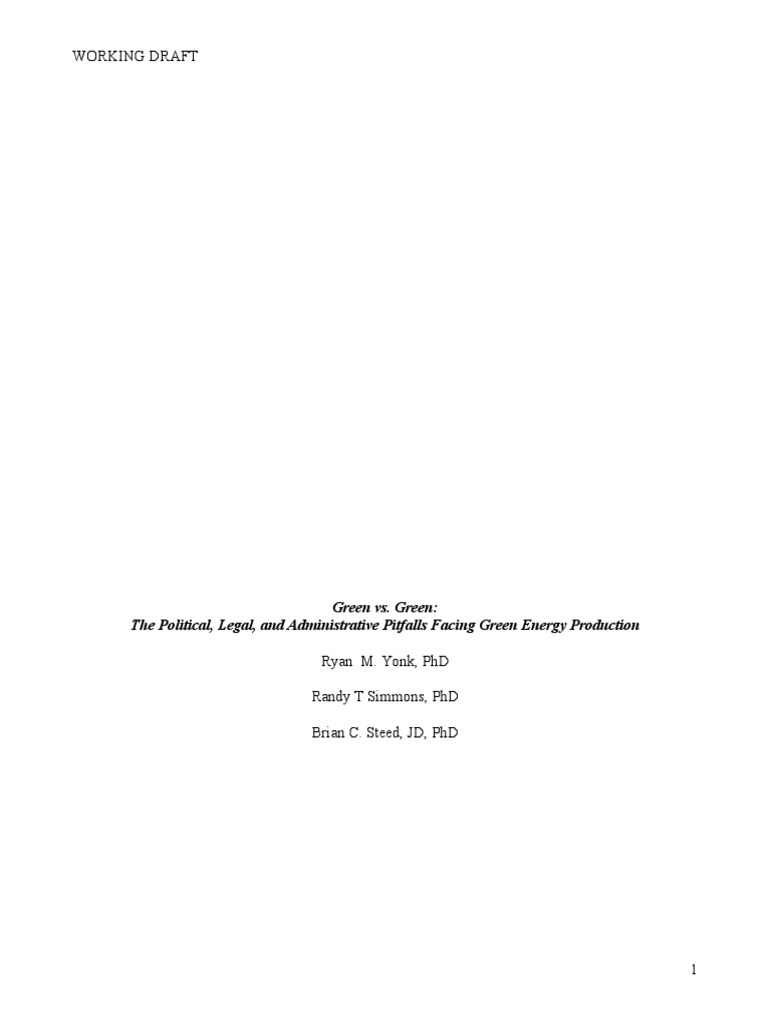 Green Energy: Political and Legal Challenges | PDF | Public Good ...