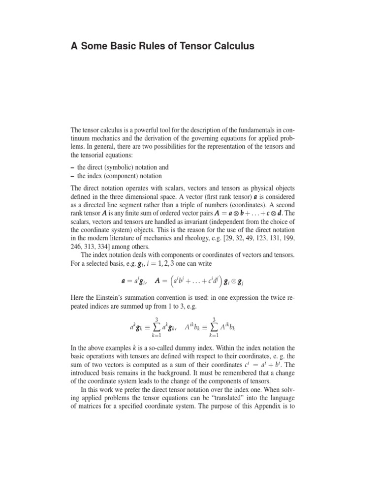 A Some Basic Rules Of Tensor Calculus Pdf Pdf Euclidean Vector Rotation Around A Fixed Axis