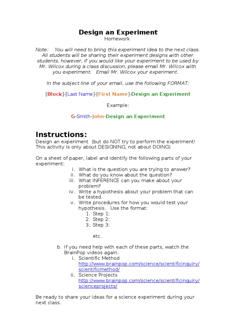 Experiment Design Homework Guide | PDF | Experiment | Hypothesis