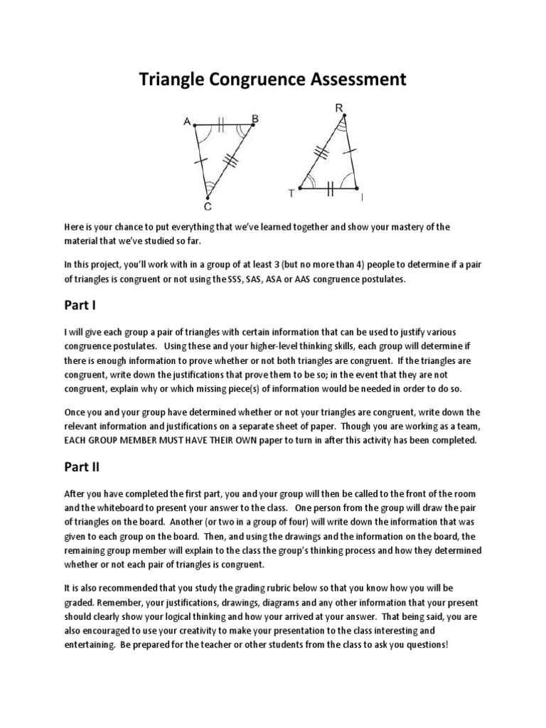 Triangle Congruence Assessment Activity