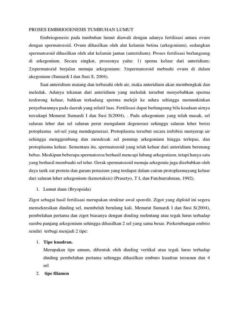 Proses Embriogenesis Tumbuhan Lumut | PDF | Sains & Matematika