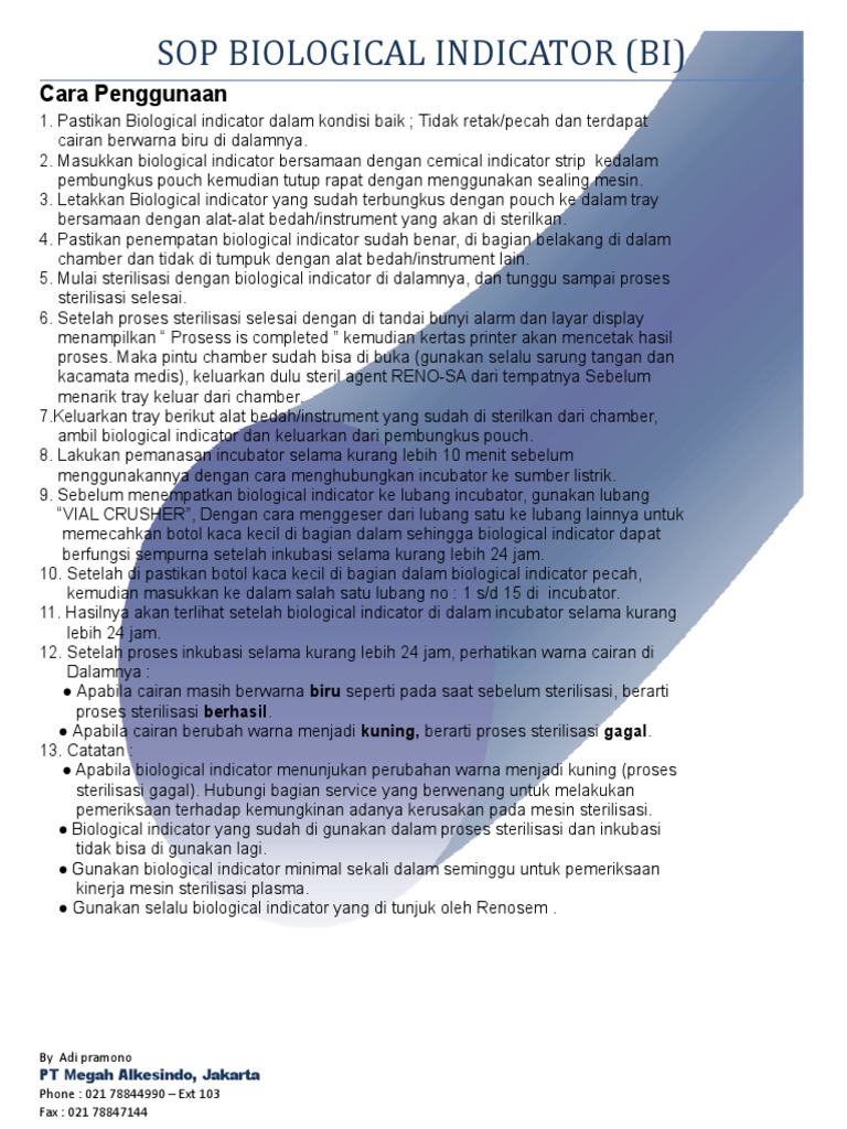 SOP Biological Indicator, Renosem (D-50) | PDF