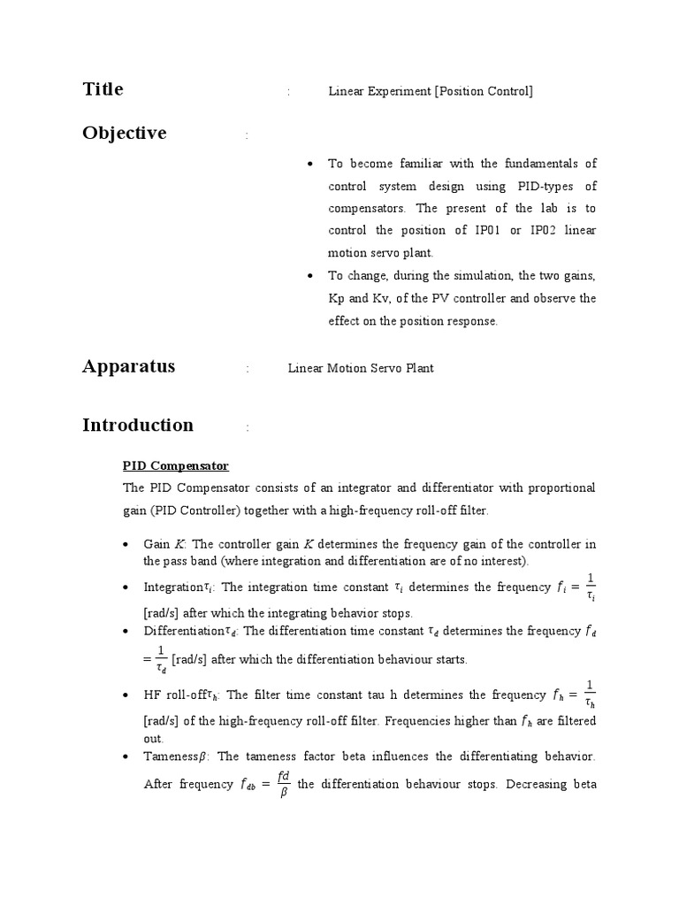 Lab Linear Pdf Electric Motor Control Theory