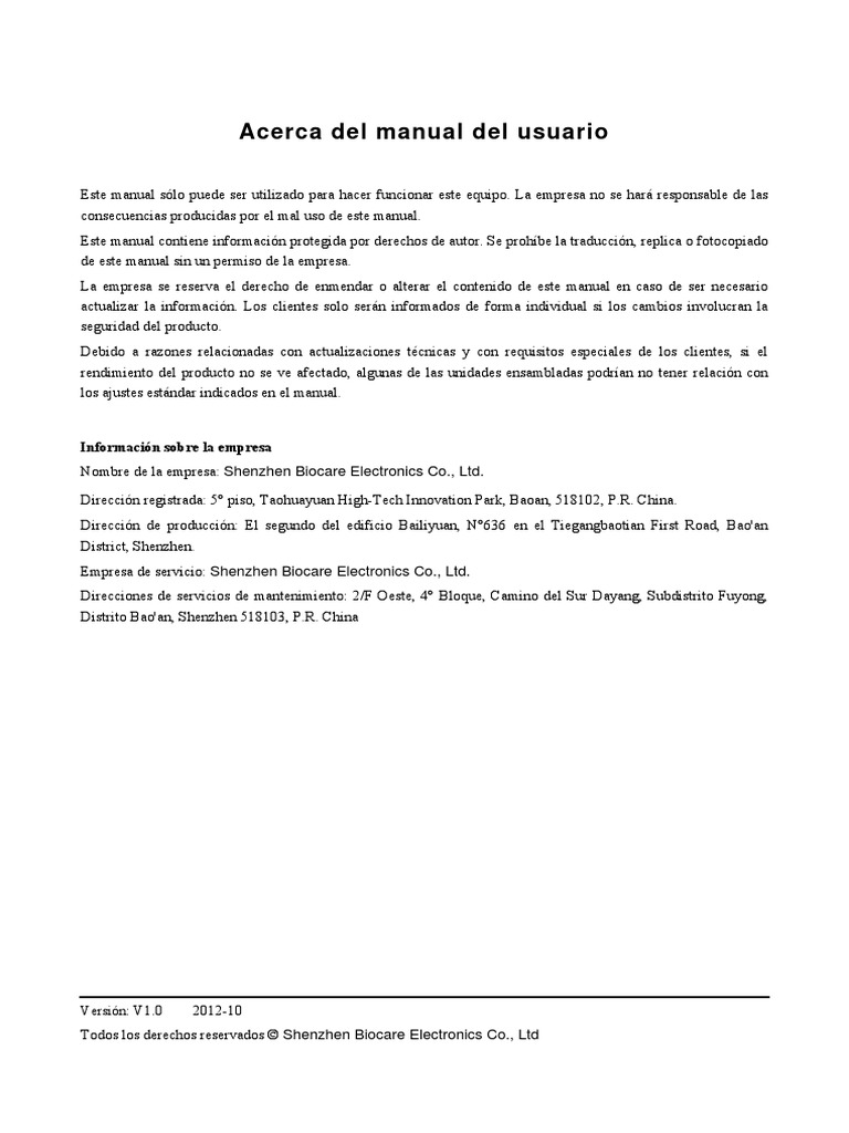 Biocare IM 12 Patient Monitor - User Manual | PDF | Informática y ...