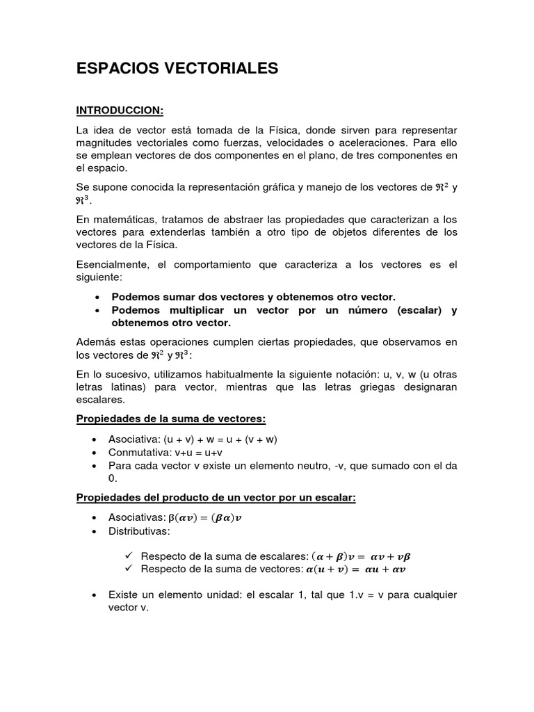 Espacios Vectoriales | PDF | Espacio vectorial | Base (álgebra lineal)