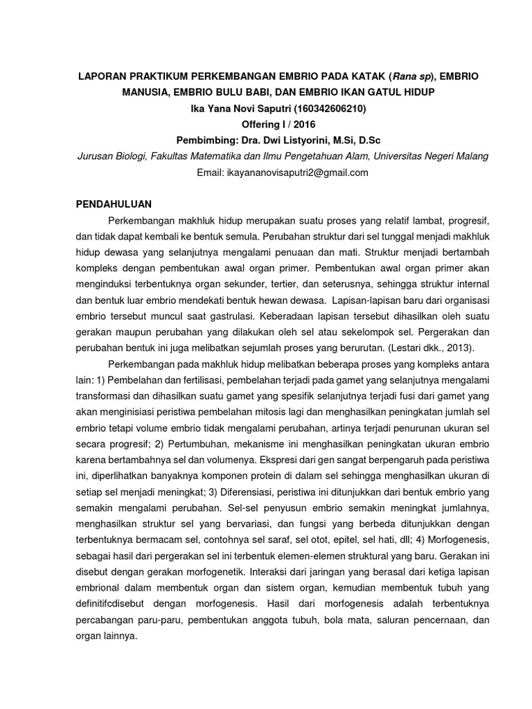 Laporan Praktikum Embrio Katak | PDF