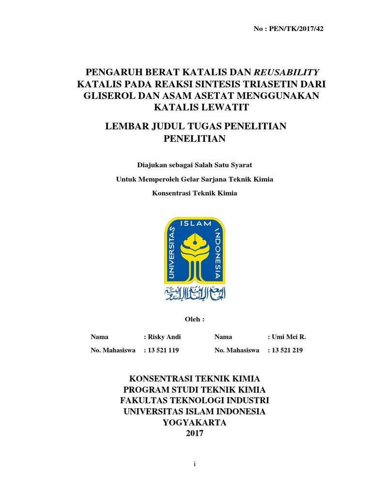 Pengaruh Berat Katalis pada Triasetin | PDF