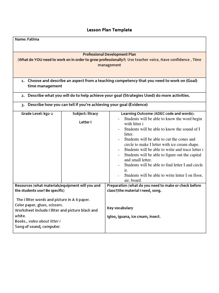 Lesson Plan Template Letter I | PDF | Lesson Plan | Teachers