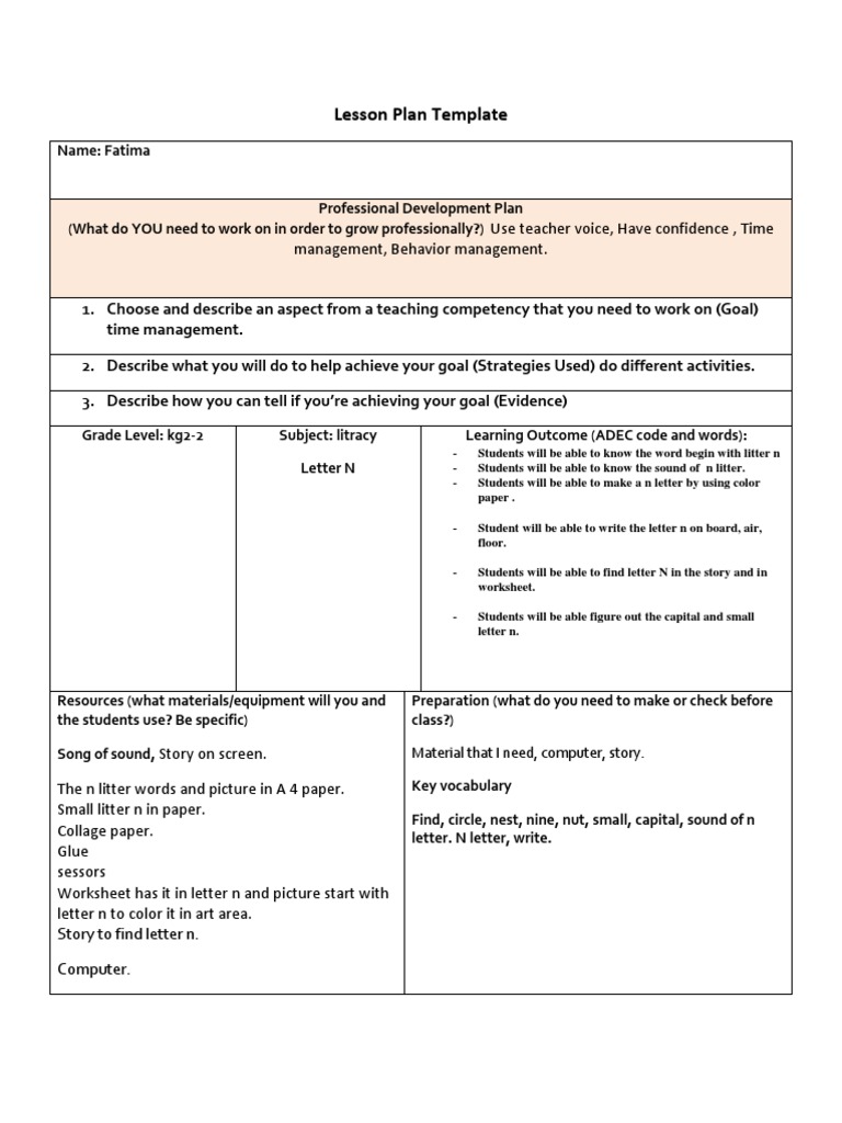 Teaching the Letter N: Lesson Plan | PDF | Lesson Plan | Teachers