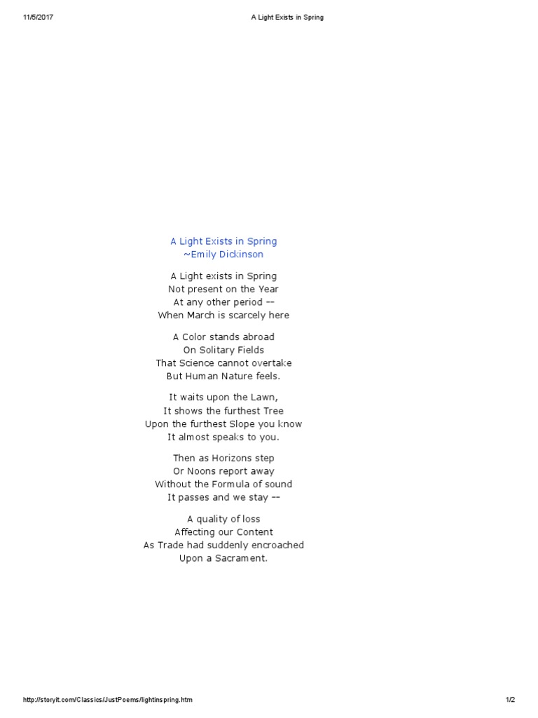 Emily Dickinson's "A Light Exists in Spring" | PDF