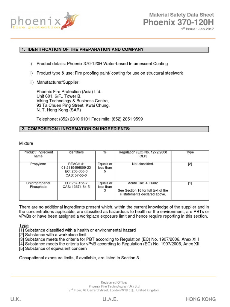 Phoenix 370-120H Safety Data Sheet | PDF | Dangerous Goods | Toxicity
