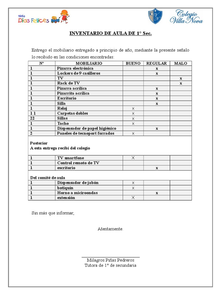 Inventario de 1°sec | PDF