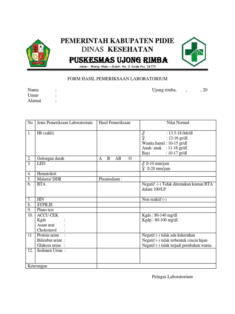 Form Hasil Pemeriksaan Lab | PDF
