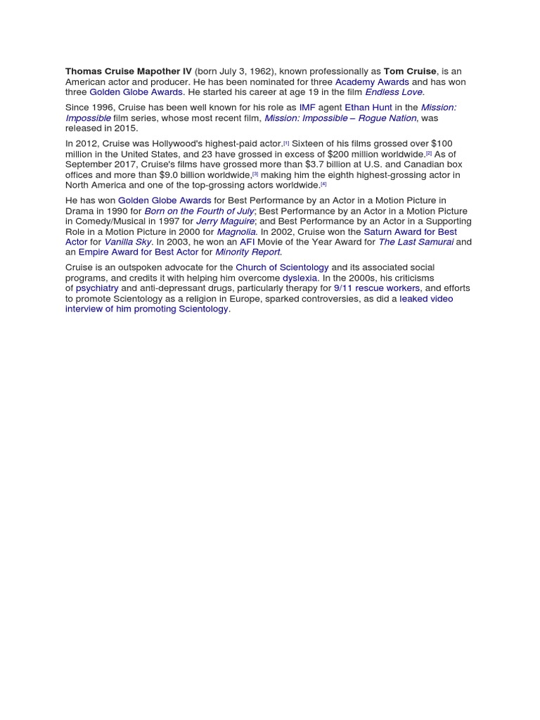 Thomas Cruise Mapother IV | PDF