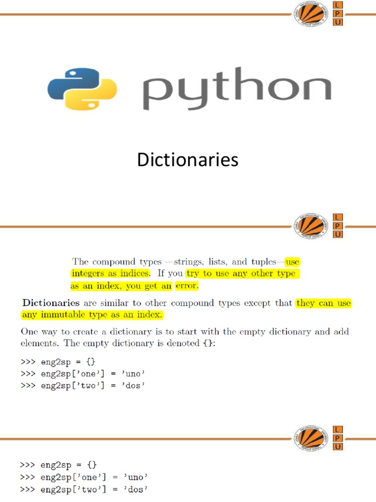 Dictionaries in Python | PDF | Bracket | Python (Programming Language)