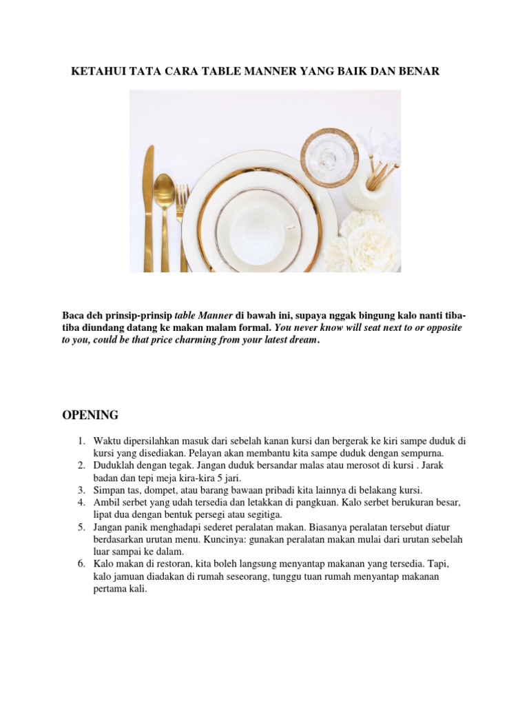 Tata Cara Table Manner yang Benar | PDF