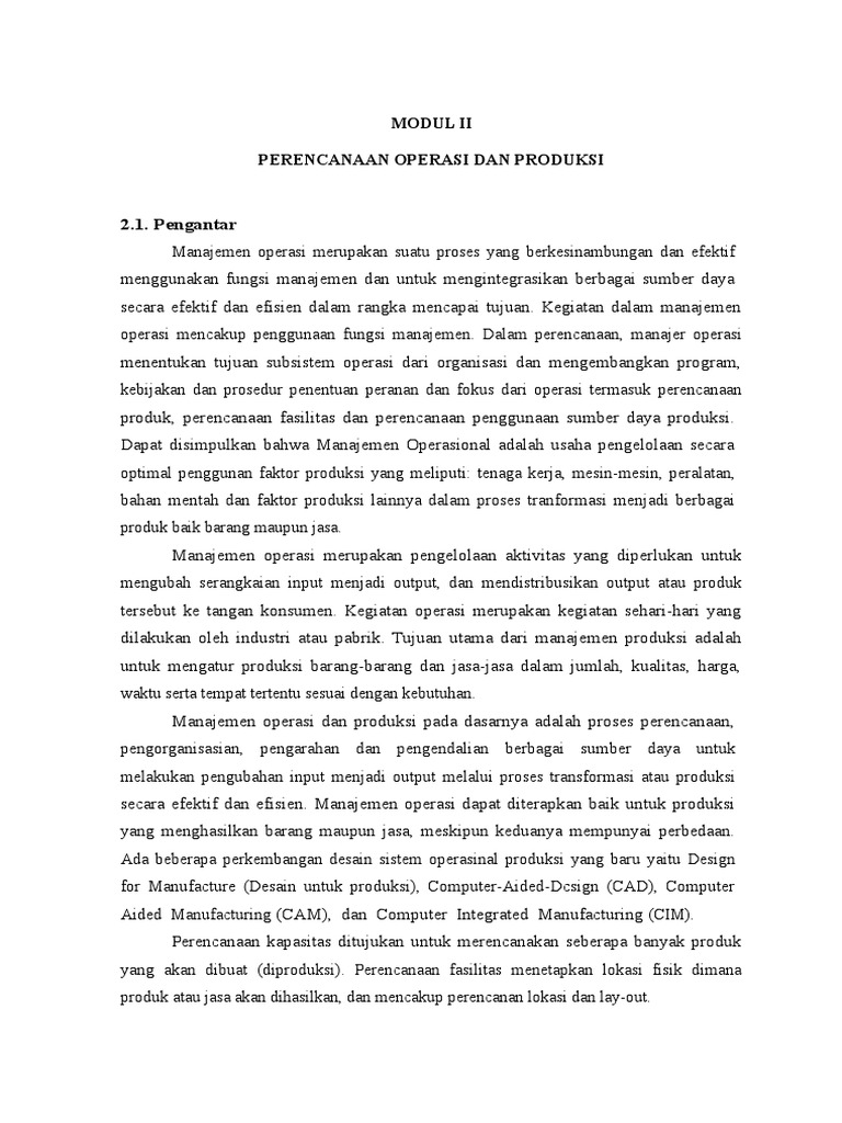 Perencanaan Operasi dan Produksi Efisien | PDF