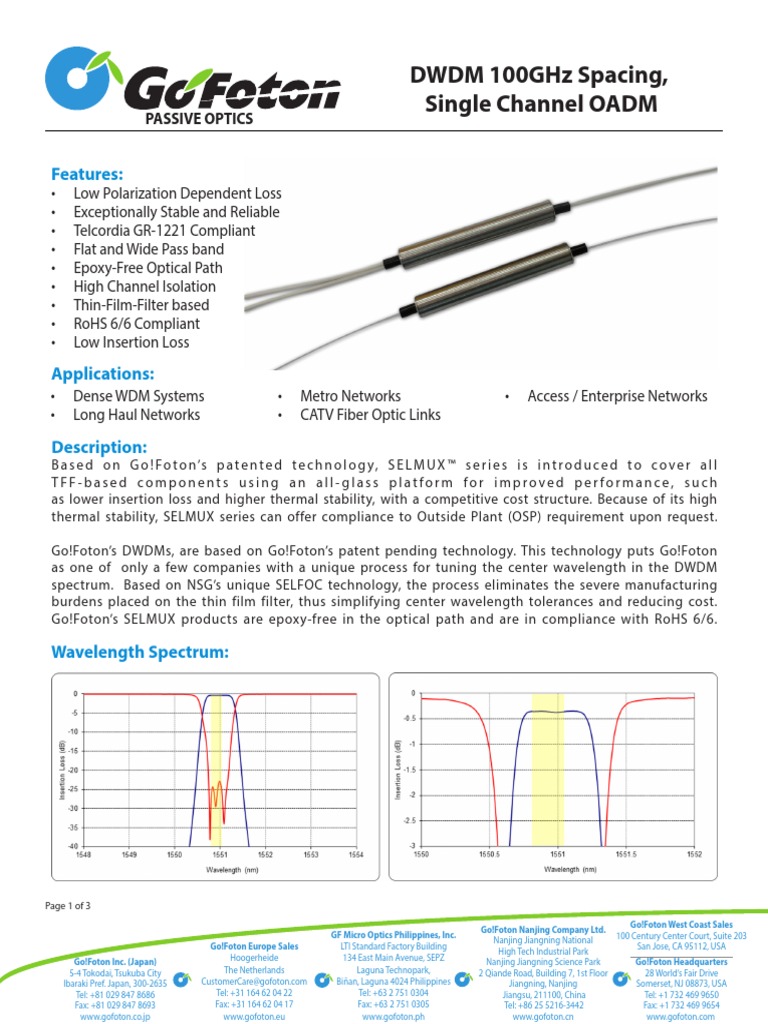 DWDM 100GHz Spacing Single Channel OADM1 | PDF | Wavelength Division ...