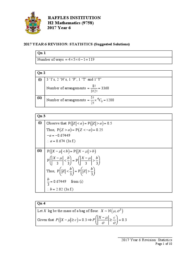 Statistics Revision Ws | PDF | Correlation And Dependence | P Value