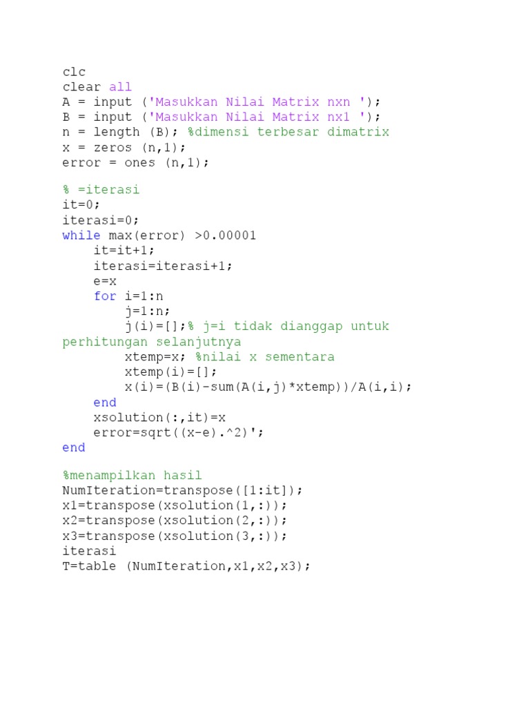 All 'Masukkan Nilai Matrix NXN ' 'Masukkan Nilai Matrix nx1 ...