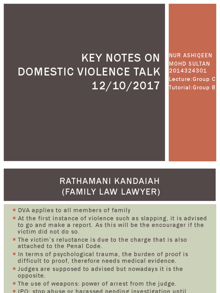 Key Notes On Domestic Violence Talk | PDF | Domestic Violence | Violence