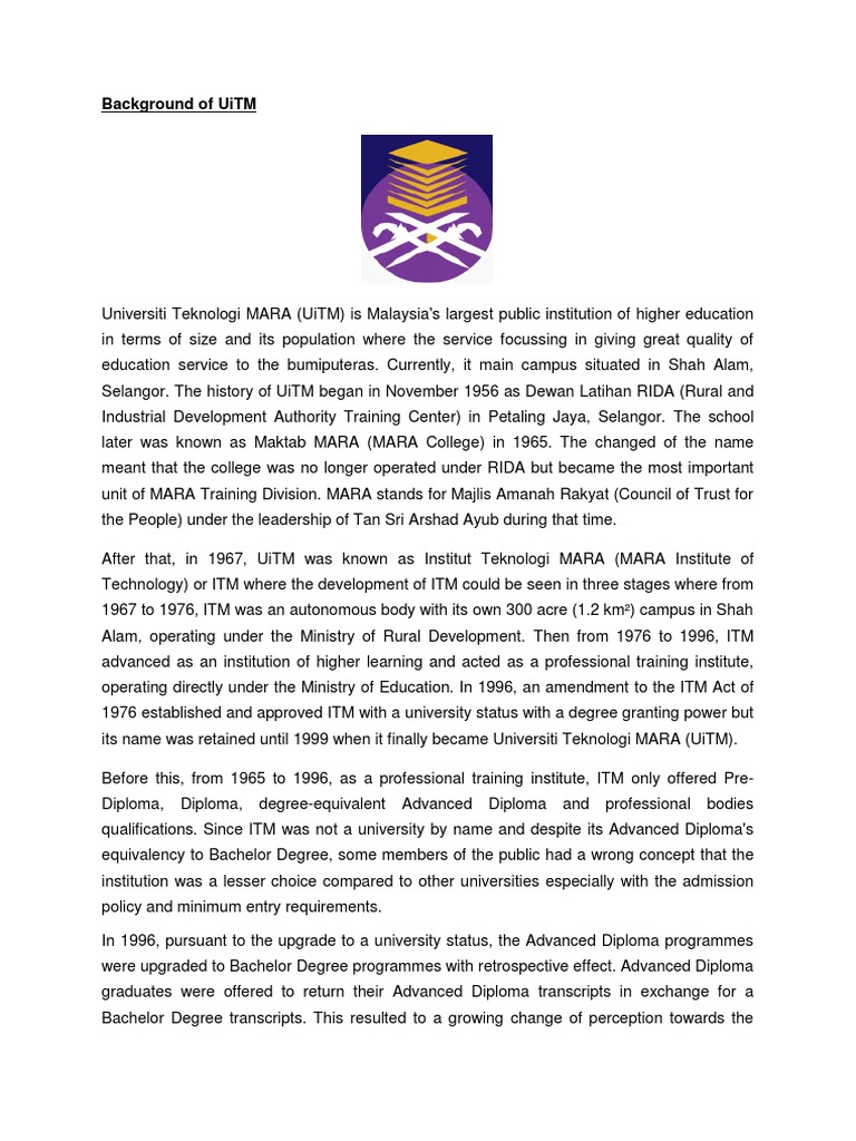 Background of UiTM | PDF | Academia | Further Education