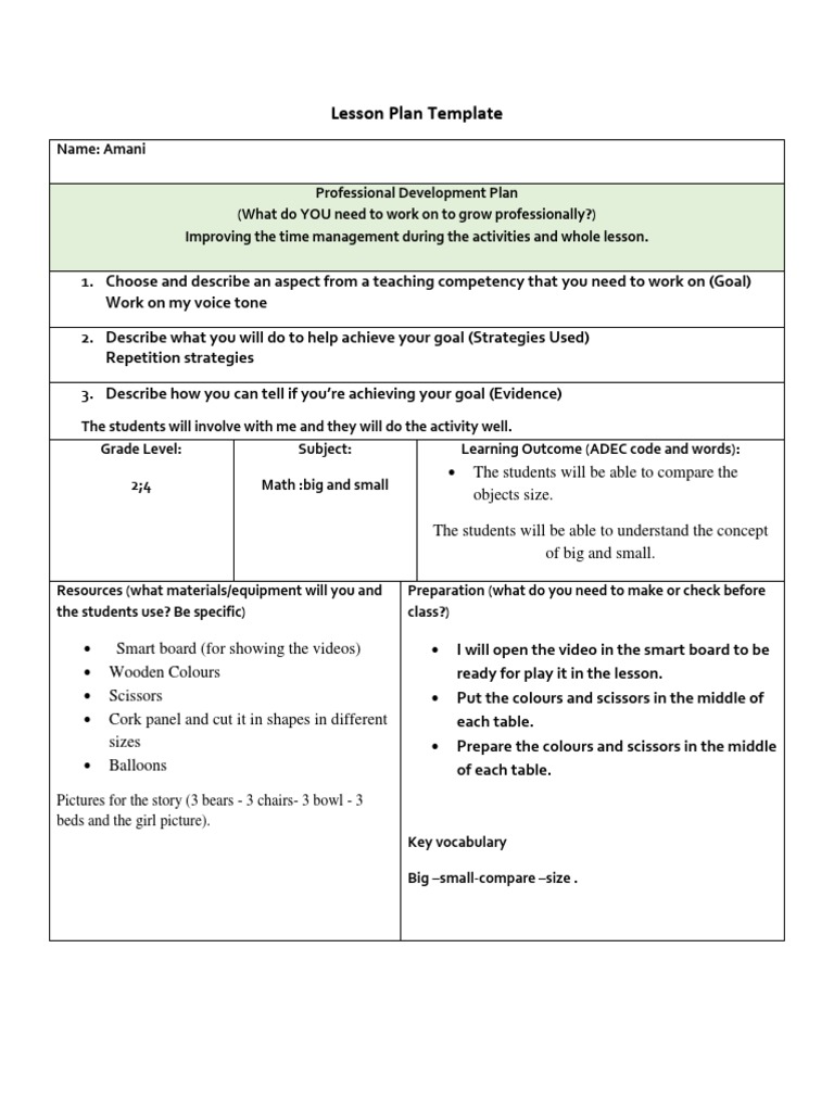 Big and Small Lesson | PDF | Lesson Plan | Education Theory